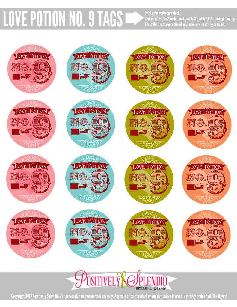 Love Potion Number 9 Printable Tags - Positively Splendid {Crafts ...